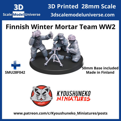 3d Scale Model Universe 28F042 Finnish WW2 Winter Mortar Team (3 Figures / 50 mm Base)