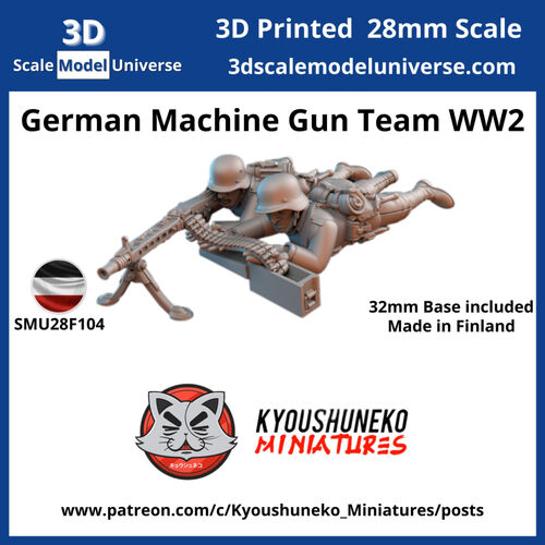 3d Scale Model Universe 28F104 German WW2 Machine Gun Team (2 Figures / 32 mm Base)