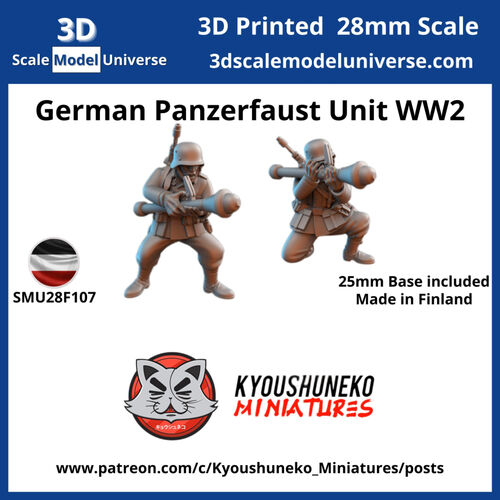 3d Scale Model Universe 28F107 German WW2 Panzerfaust Unit (2 Figures / 25 mm Bases)