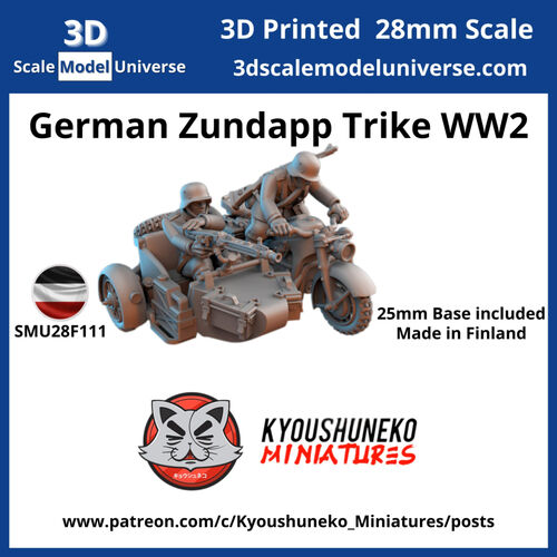 3d Scale Model Universe 28F111 German WW2 Zundapp Trike (2 Figures)