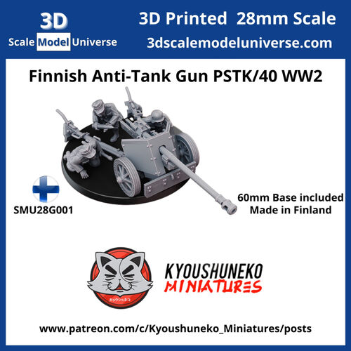 3d Scale Model Universe 28G001 Finnish WW2 Anti-Tank Gun PSTK/40 (3 Figures and 1 Gun with 60 mm Base)