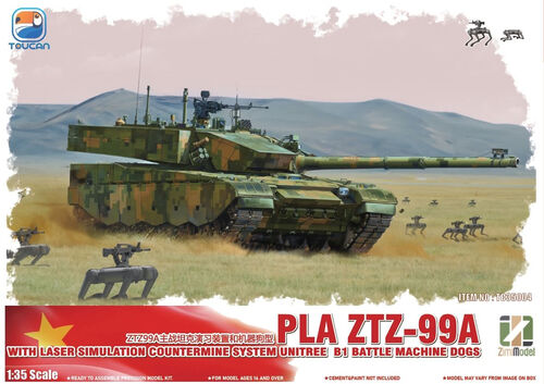 Zimi Model TC35004 China Main Battle Tank ZTZ-99A Laser Simulation Countermine System & Unitree B1 Battle Machine Dogs