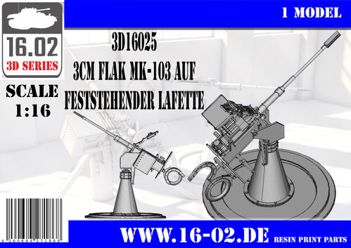 Custom scale 3D16025 3cm Flak MK-103 Auf Feststehender Lafette