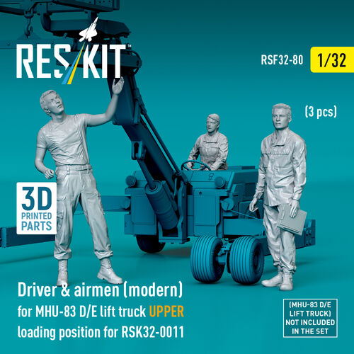RES/KIT F32-0080 Driver & Airmen (Modern) (3pcs) (MHU-83 D/E Lift Truck UPPER Loading Position For RSK32-0011) (3D Printed)