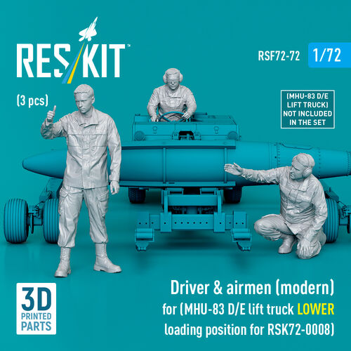 RES/KIT F72-0072 Driver & Airmen (Modern) (3pcs) (MHU-83 D/E Lift Truck LOWER Loading Position For RSK72-0008) (3D Printed)