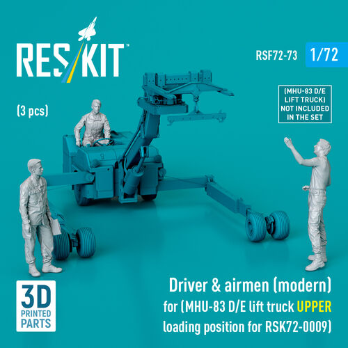 RES/KIT F72-0073 Driver & Airmen (Modern) (3pcs) (MHU-83 D/E Lift Truck UPPER Loading Position For RSK72-0009) (3D Printed)