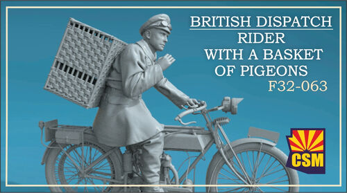 Copper State Models F32-063 British Dispatch Rider With A Basket Of Pigeons