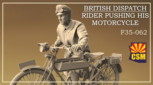 Copper State Models F35-062 British Dispatch Rider Pushing His Motorcycle