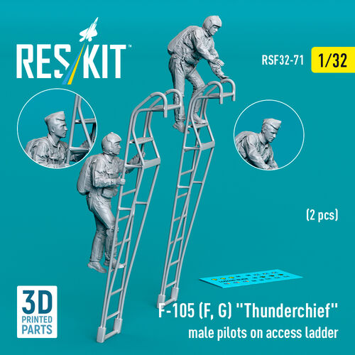 RES/KIT F32-0071 F-105 (F, G) 'Thunderchief' Male Pilots On Access Ladder (2pcs) (3D Printed)