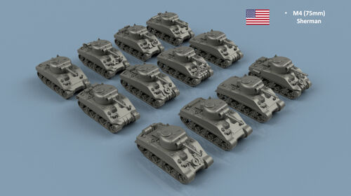 L'Arsenal 2.0 3D100381 US Sherman M4 Early (75mm) x6 - 3D Printed