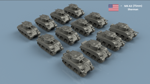 L'Arsenal 2.0 3D100383 US Sherman M4A3 Early (75mm) x6 - 3D Printed