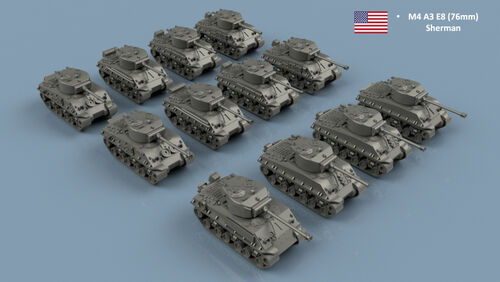 L'Arsenal 2.0 3D100385 US Sherman M4A3E8 (76mm) x6 - 3D Printed