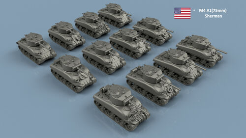 L'Arsenal 2.0 3D100405 US Sherman M4A1 Late (75mm) x6 - 3D Printed