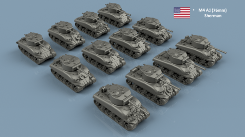 L'Arsenal 2.0 3D100406 US Sherman M4A1 (76mm) x6 - 3D Printed