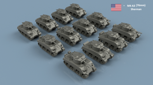 L'Arsenal 2.0 3D100409 US Sherman M4A3 (76mm) x6 - 3D Printed
