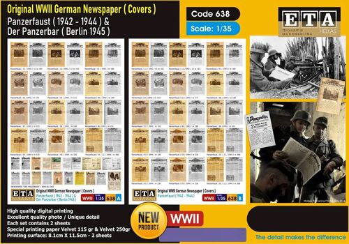 ETA DIORAMA ACCESSORIES 638 Original German WWII Newspapers - Panzerfaust / Der Panzerbaur