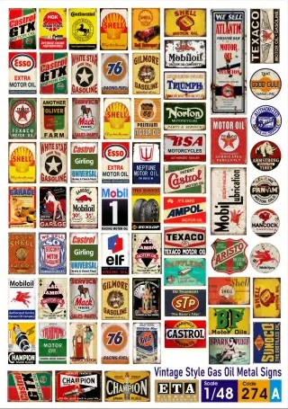 ETA DIORAMA ACCESSORIES 274 Vintage Style Gas Oil Metal Signs / Route 66 - Signs