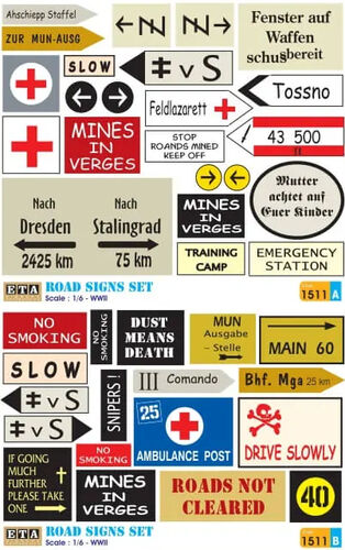 ETA DIORAMA ACCESSORIES 1511 Road Signs WWII