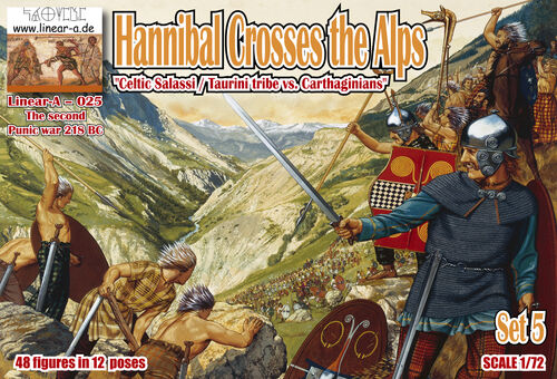 Linear-A 025 Hannibal crosses the Alps Set 5 - Celtic Salassi / Taurini tribe vs. Carthaginians (48 figures in 12 poses)