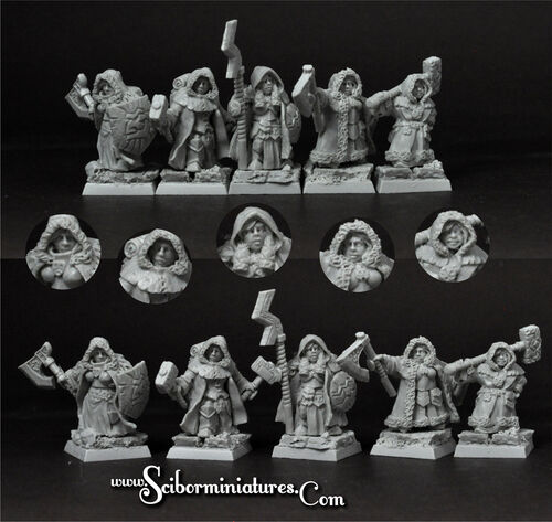 Scibor Monstrous Miniatures 28FM0700 Dwarven Female Warriors - 5 Minis Set
