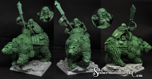 Scibor Monstrous Miniatures 28FM0529 Dwarf Ranger female on Bear #1
