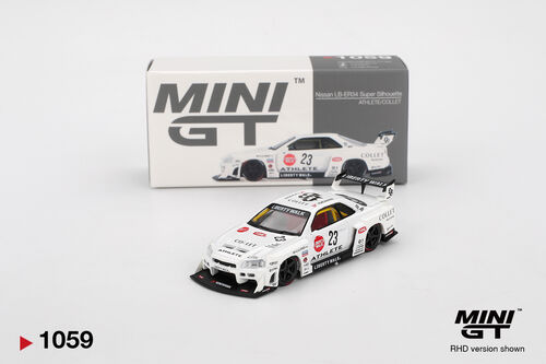 NEW! Mini GT 01059 Nissan LB-ER34 Super Silhouette - No.23 Athlete / Collet White