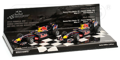 Minichamps 412100506 Double Set Red Bull Racing Renault RB6 Constructer World Championship 2010 Limited Edition