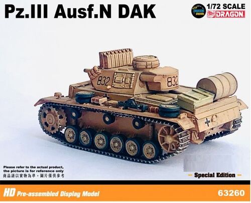 Dragon Armor 63260 Pz.Kpfw III Ausf. N With Extra Oil Drum And Wooden Box DAK s.Pz.Abt.501, Tunisia 1942/43