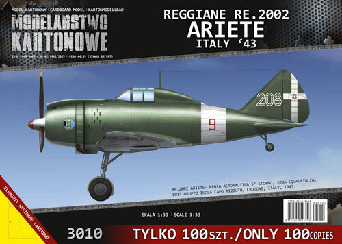 NEW! Modelarstwo kartonowe 3010 Reggiane Re.2002 Ariete, Italy '43