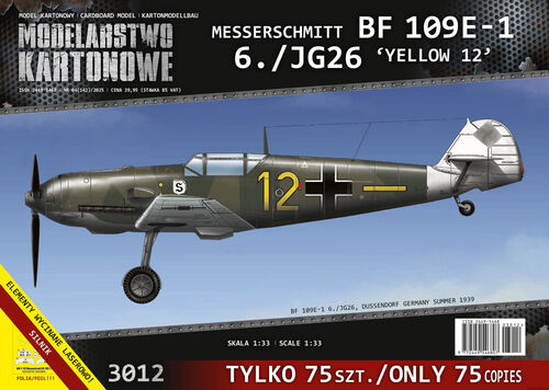 NEW! Modelarstwo kartonowe 3012 Messerschmitt Bf 109E-1, 6./JG26 'Yellow 12'
