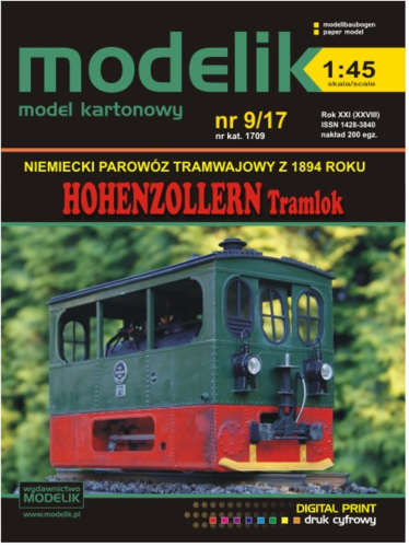 Modelik 09_17 Niemiecki parowóz tramwajowy z 1894 roku Hohenzollern TRAMLOK