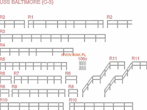WAK LAS2403 USS Baltimore - Laser Cut Frames, Railings And Details