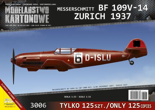 Modelarstwo kartonowe 3006 Messerschmitt Bf 109V-14 - Zurich 1937