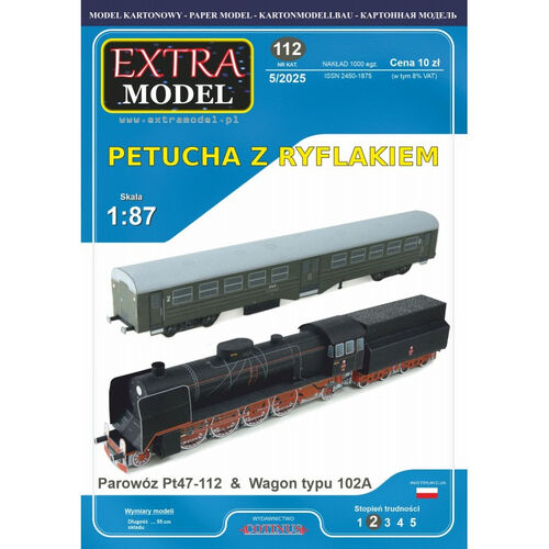 Extra Model Petucha Z Ryflakiem - Steam Locomotive Pt47-112 & Wagon Type 102A