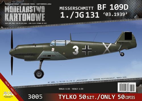 Modelarstwo kartonowe 3005 Messerschmitt BF 109D 1./JG131 '03.1939'