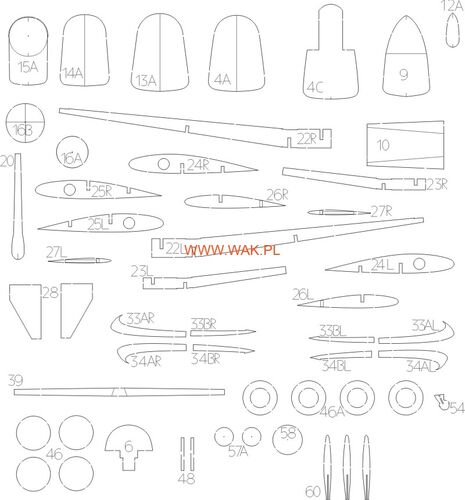 WAK LAS2101 Caudron CR.714C1 - zestaw elementów wyciętych laserowo