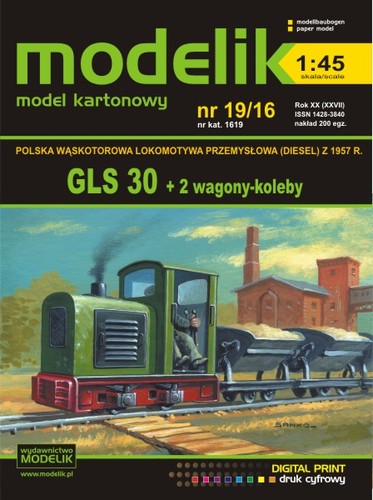 Modelik 19_16 GLS 30 + 2 wagony-koleby Polski wąskotorowy pociąg przemysłowy z 1957 roku