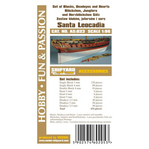 ShipYard AS023 Santa Leocadia - Set Of Blocks, Deadeyes And Hearts