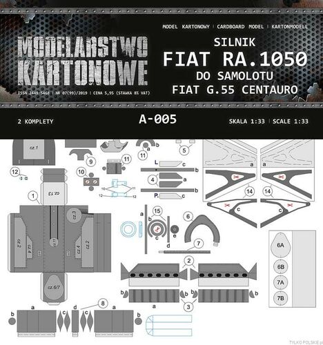 Modelarstwo kartonowe A-005 Silnik Fiat RA.1050 do samolotu Fiat G.55 Centauro