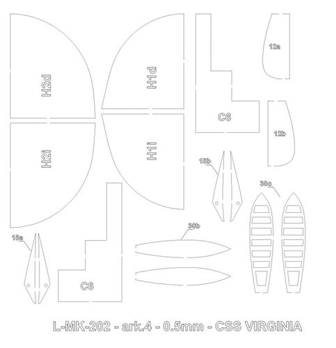 Modelarstwo kartonowe L-202 CSS Virgina wręgi