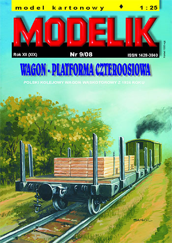 Modelik 09_08 WAGON PLATFORMA CZTEROOSIOWA POLSKI TOWAROWY WAGON WĄSKOTOROWY Z 1924 ROKU