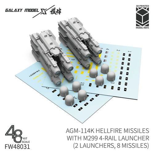 NEW! Galaxy-Model FW48031 AGM-114K Hellfire Missiles with M299 4-Rail Launcher (2 Launchers / 8 Missiles / 3D-Printed)