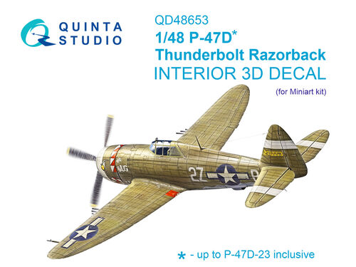 NEW! Quinta Studio QD48653 Republic P-47 D Thunderbolt Razorback - 3D-Printed & Coloured Interior (for Miniart Kits)