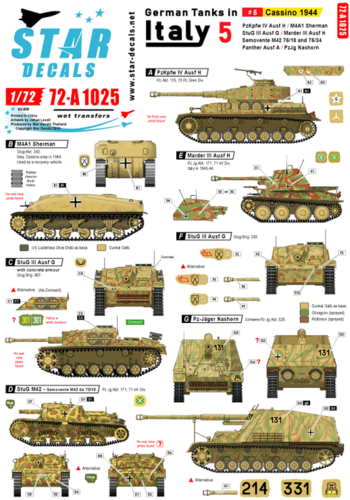 Star-Decals 72-A1025 German Tanks in Italy # 5. Battle for Cassino 1944.
