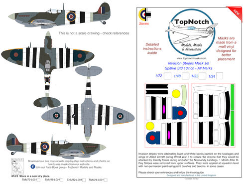 TopNotch 48-L001 Supermarine Spitfire - Standard 18inch Invasion stripes