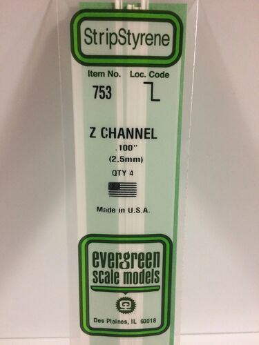 Evergreen 00753 Polystyrene "Z" Channels 2,5 mm (35 cm) (1 pc)