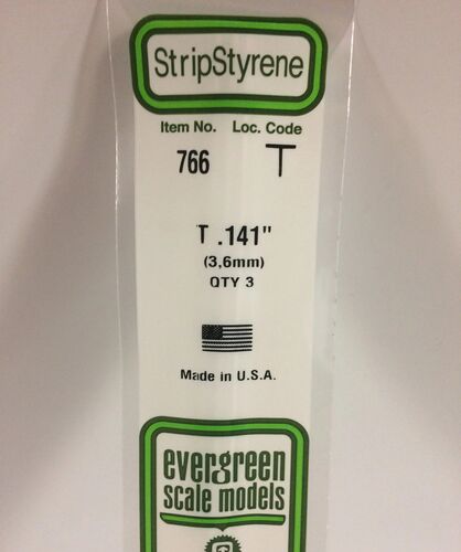 Evergreen 00766 Polystyrene "T" Shapes 3,6 mm (35 cm) (1 pc)