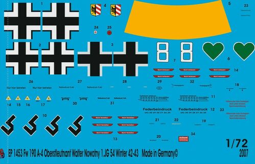 Peddinghaus-Decals 1453 Fw 190 A-4 Oberstleutnat Walter Nowotny 1.JG 54 Winter 1942-1943
