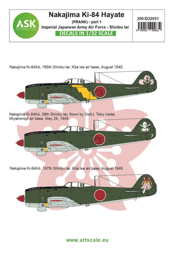 Art Scale Kit D32051 Nakajima Ki-84 Hayate (Frank) Part 1 - Imperial Japanese Army Air Force - Shinbu Tai