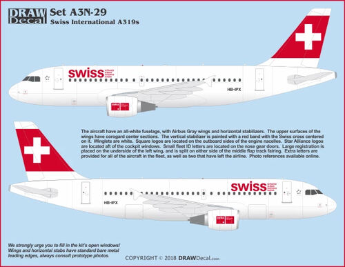 Draw Decal 20-A3N-29 Airbus A319 - Swiss International